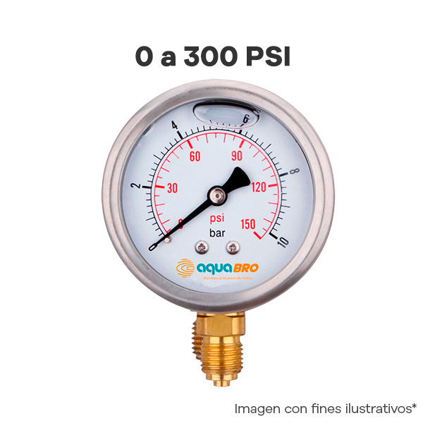 MANÓMETRO AQUABRO GLICERINA 0-300 PSI - Aquasistemas Guatemala